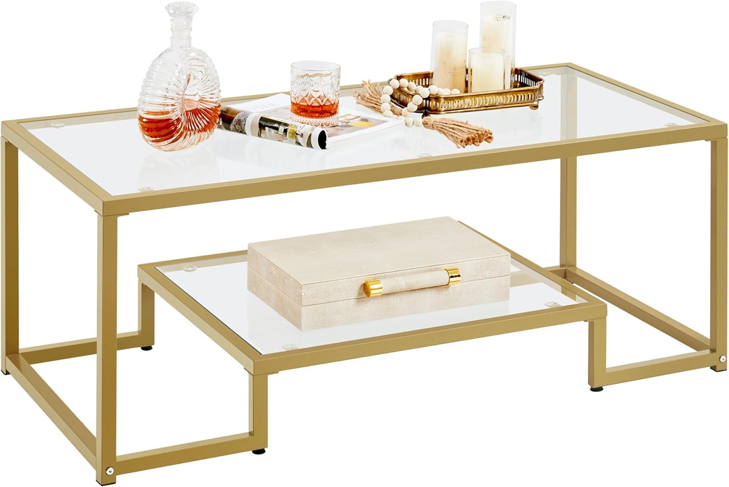 staple Gold Coffee Table, 42" Rectangular Glass Coffee Table for Living ...