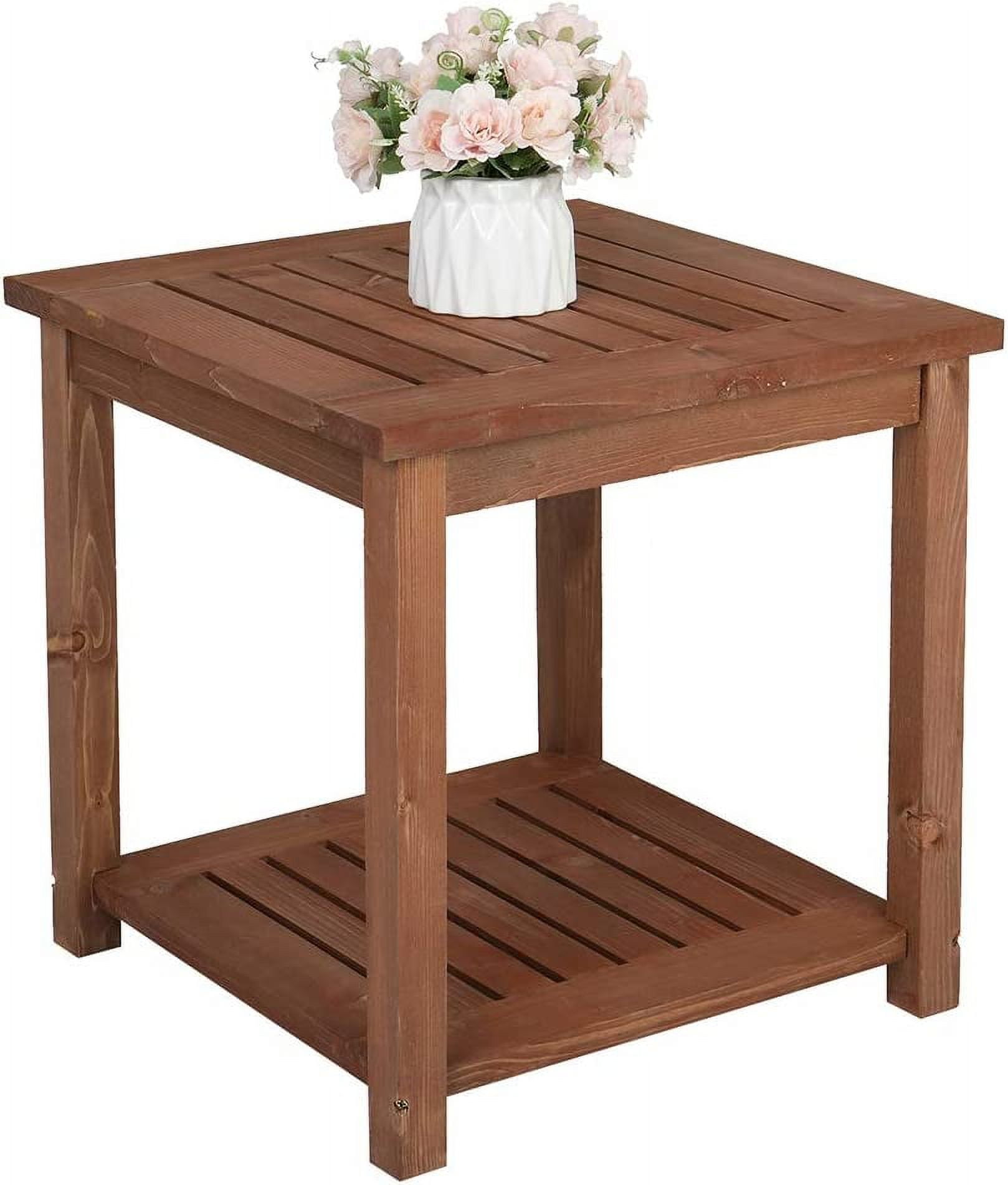 staple Patio Small Side Table, Acacia Wood 18 inch Double-Deck Coffee ...