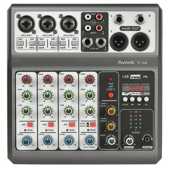 star Professional Audio Mixer, Sound Board Mixing Console With 5 Channel Digital USB BT Echo ...