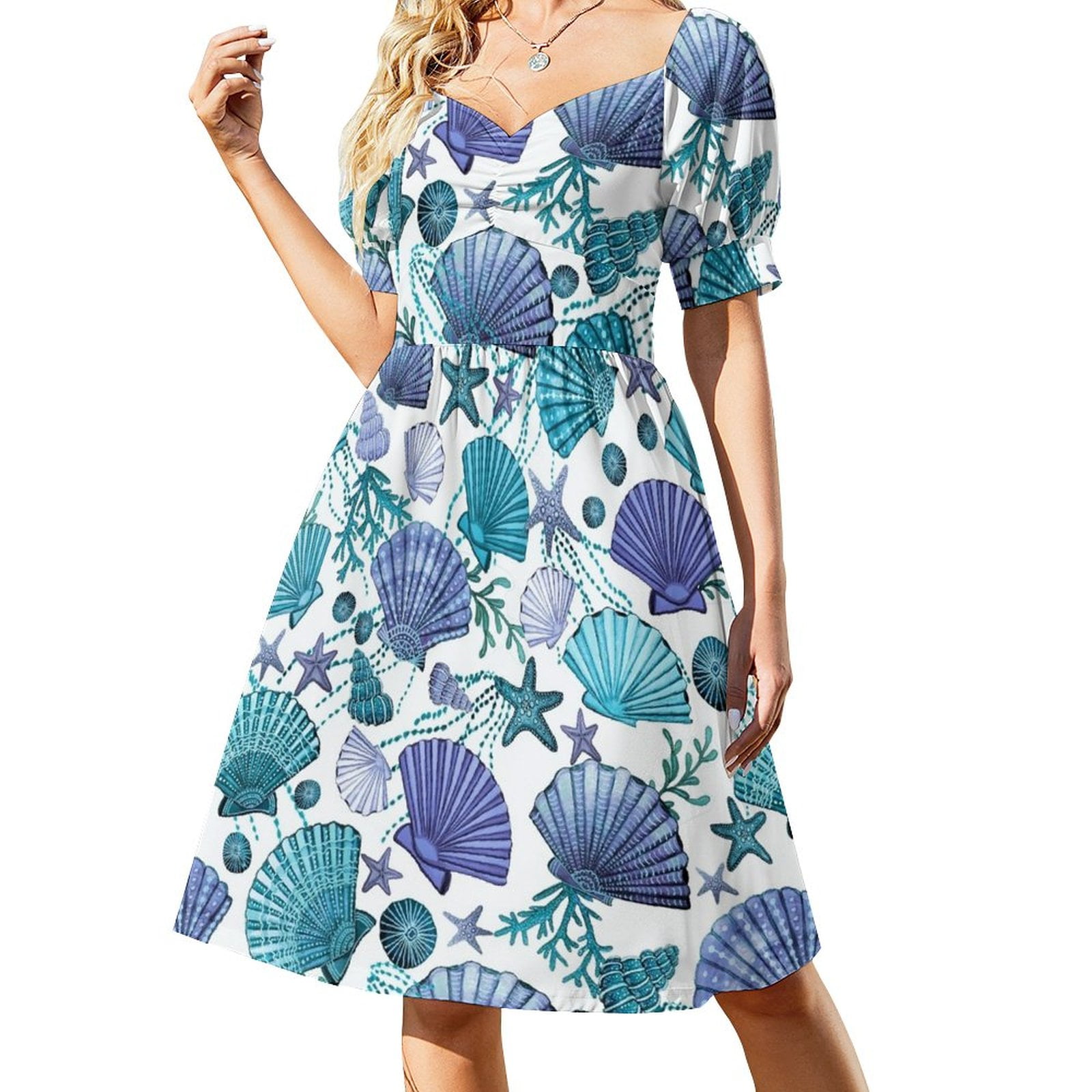 starblue seashells on white Sleeveless Dress dresses for official ...