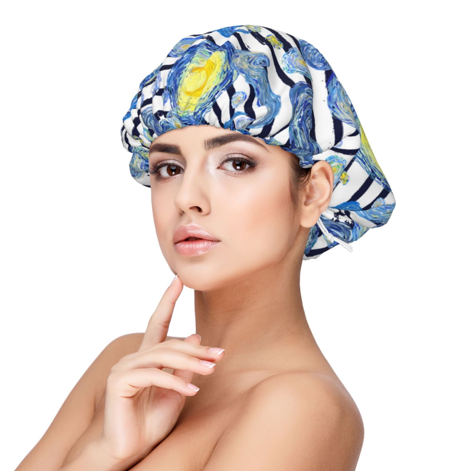 starry sky yellow moon striped Silk Bonnet for Sleeping Women Men ...