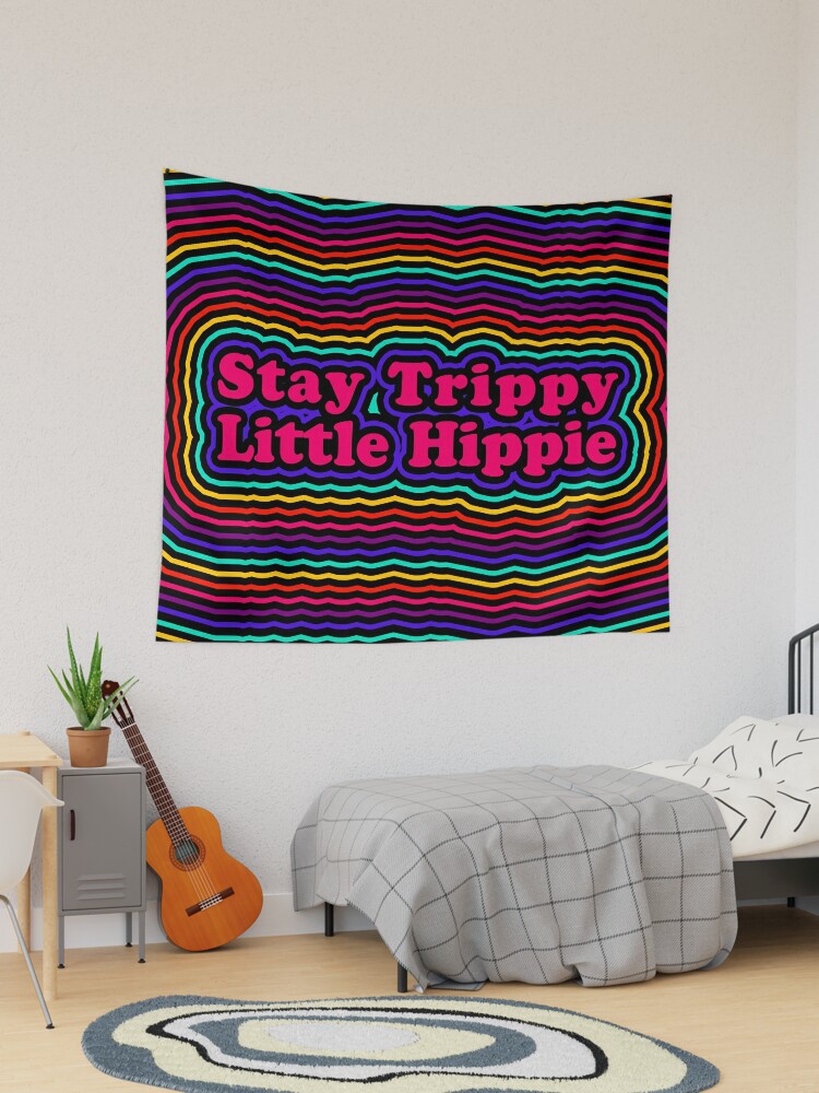 stay trippy little hippie rainbow colorful repeating pattern Tapestry ...