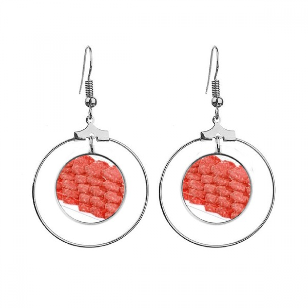 steak raw meat food texture earrings dangle hoop jewelry drop circle ...