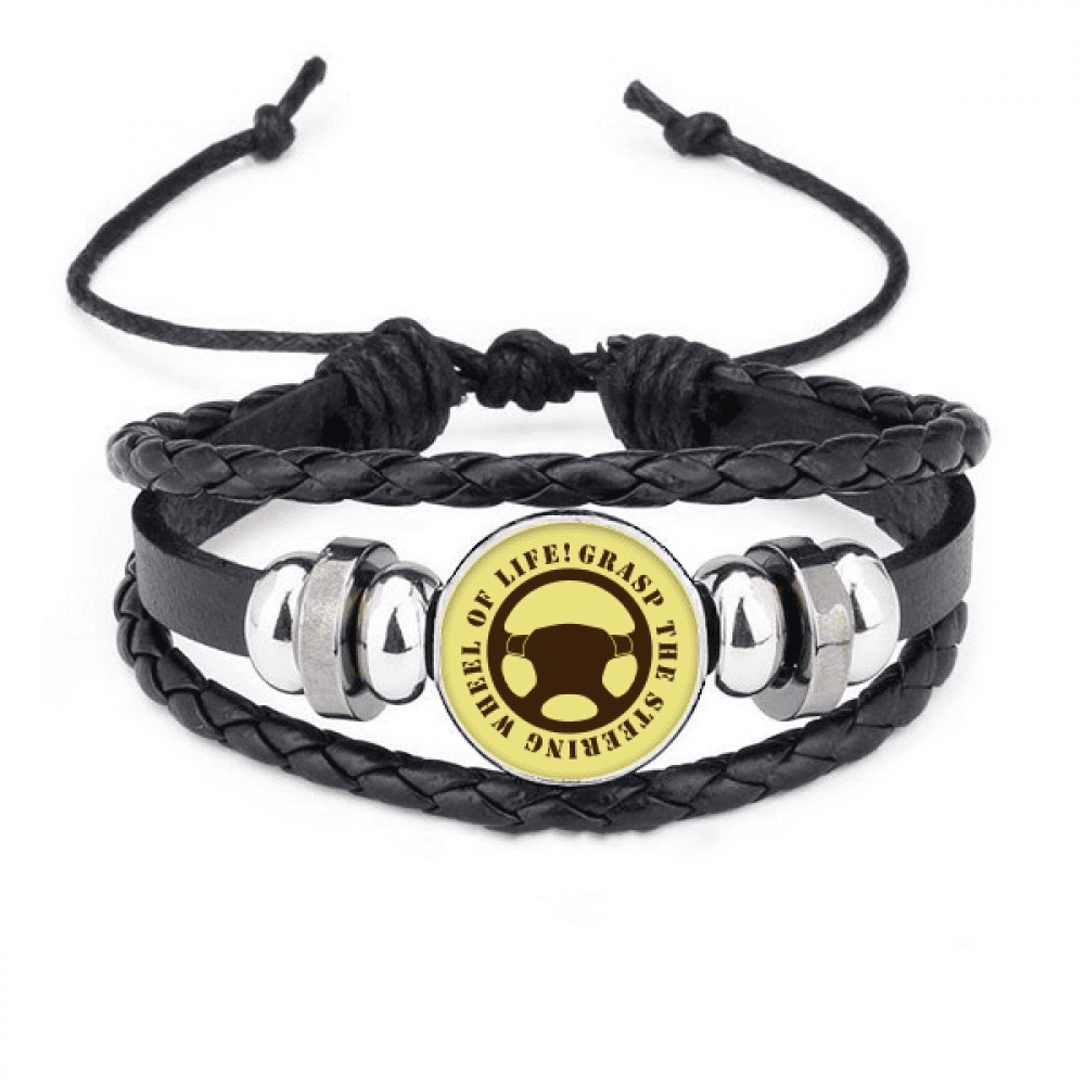 stee wheel car grasps life bracelet braided leather woven wristband ...