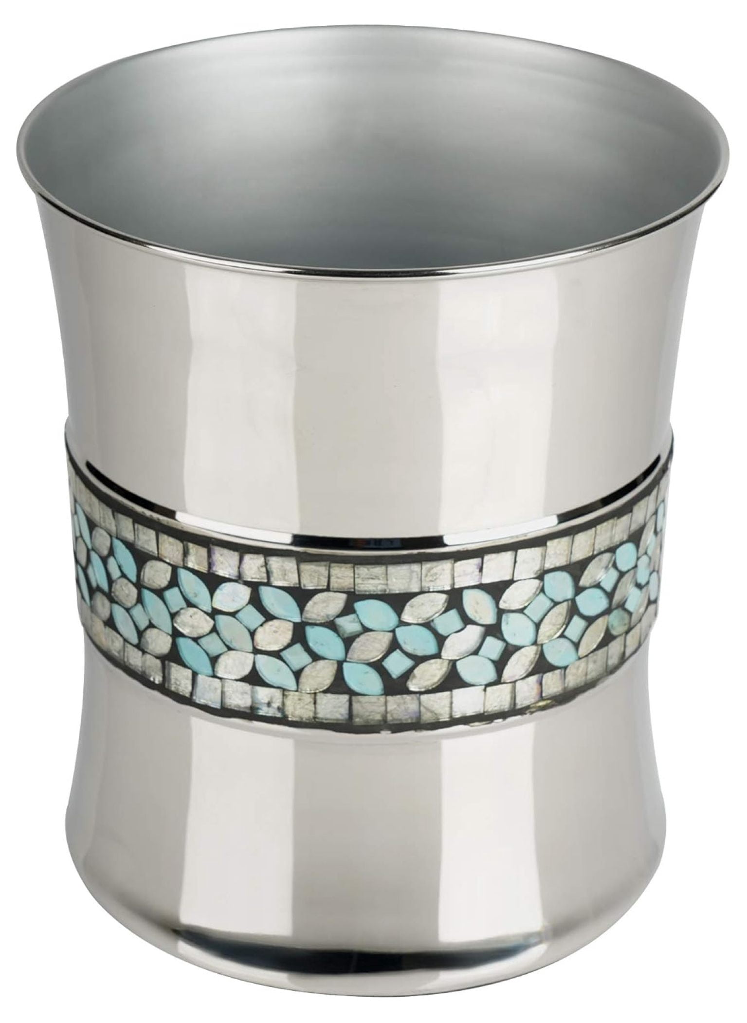 steel Sea Foam Wastebasket Trash Bin in Aqua Blue/Silver Glass Mosaic ...