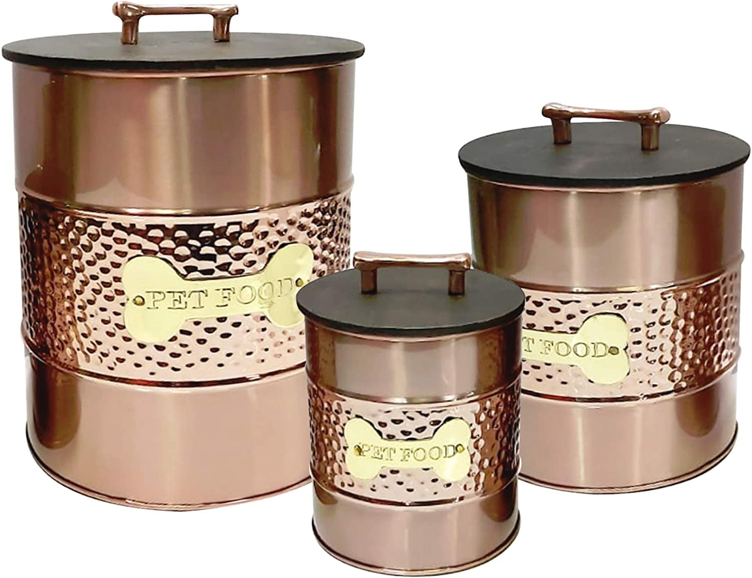 steel metal hammered copper 3 Pc set Jumbo Pet Canister with sturdy ...