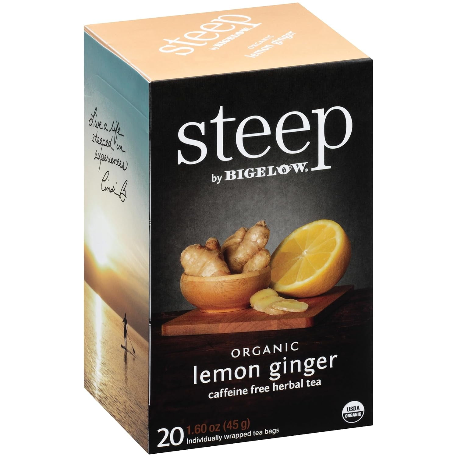 steep by Bigelow Organic Lemon Ginger Herbal Tea, Caffeine Free, 20 ...