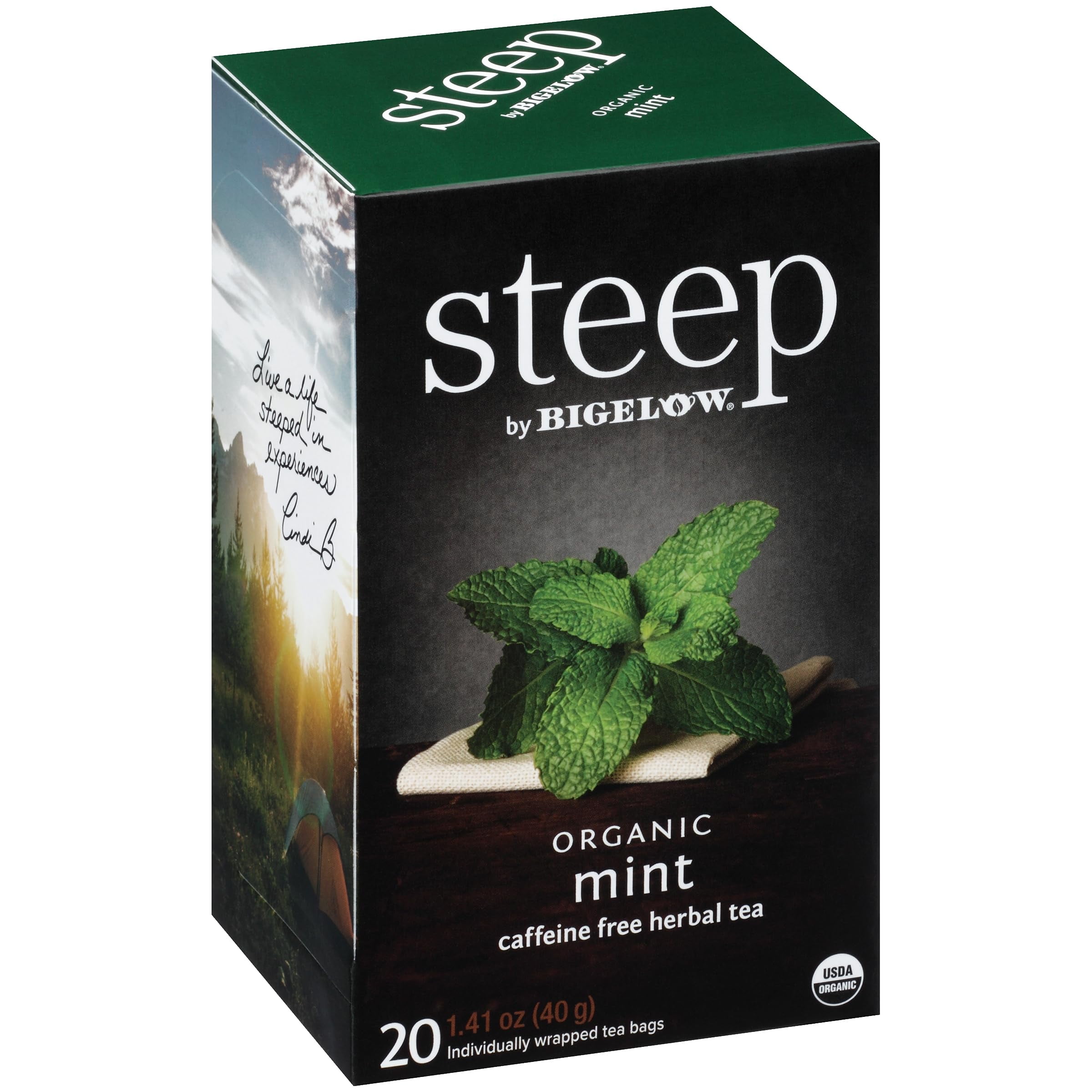 steep by Bigelow Organic Mint Herbal Tea, Caffeine Free, 20 Count (Pack ...