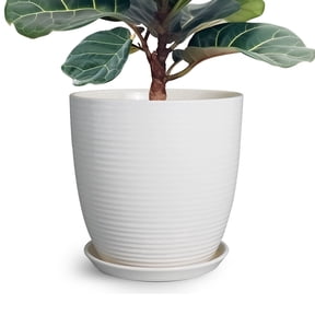 10 Inch White Ceramic Planter with Drainage Hole and Saucer – Large ...