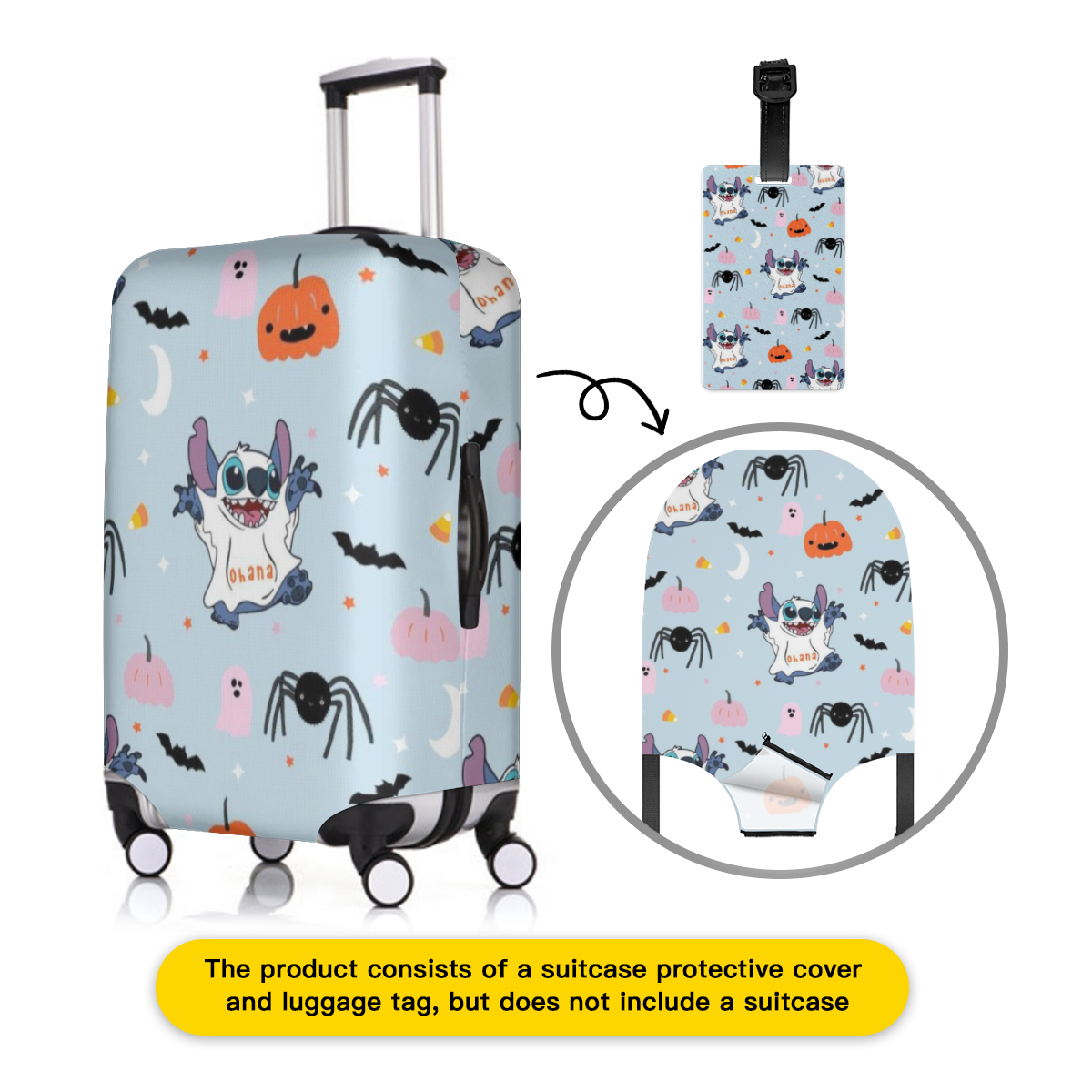 Stitch Luggage Cover, Hard Shell Suitcase Cover with Luggage Tag ...