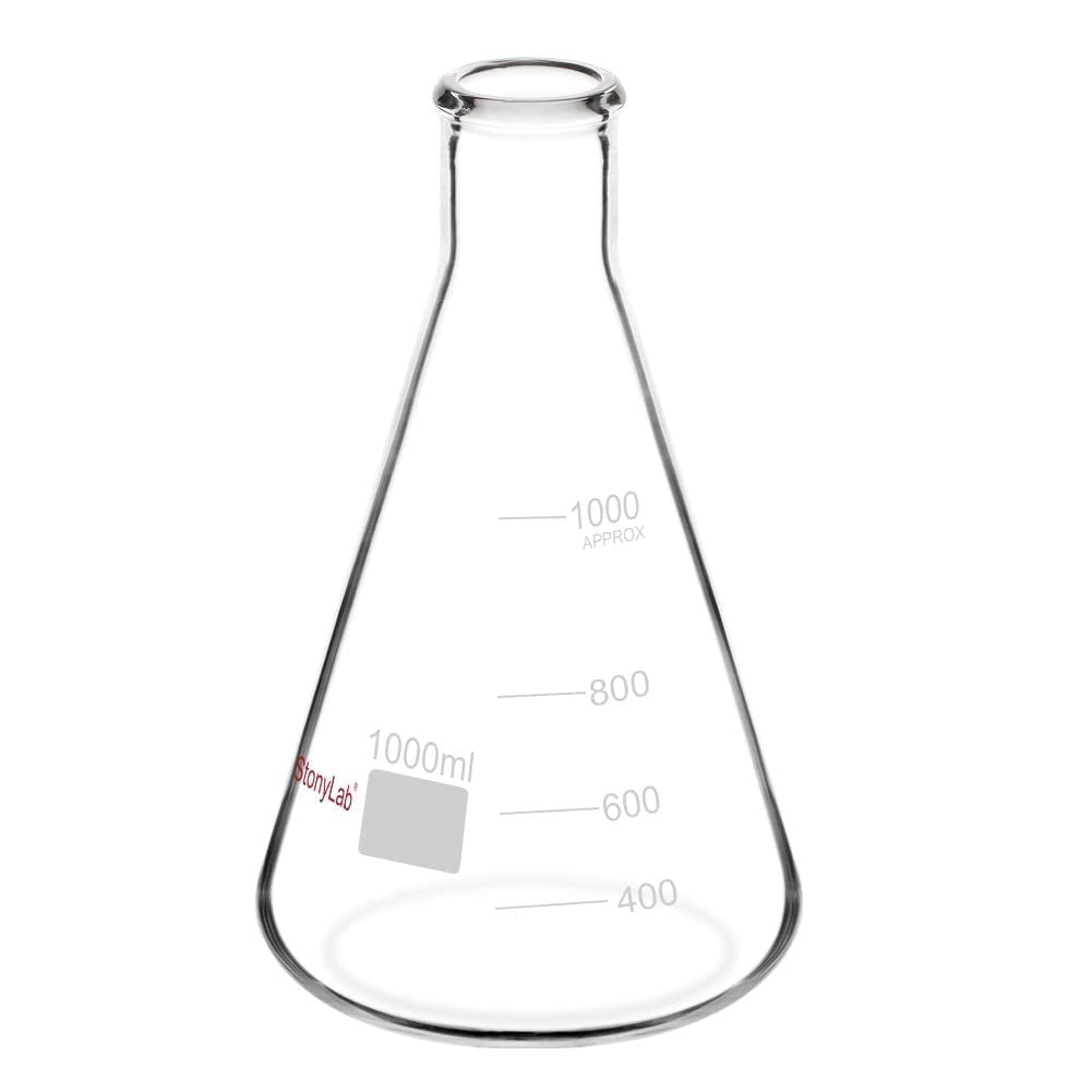 StonyLab 1 pack 1000 ml Narrow Mouth Erlenmeyer Glass Flasks with Heavy ...