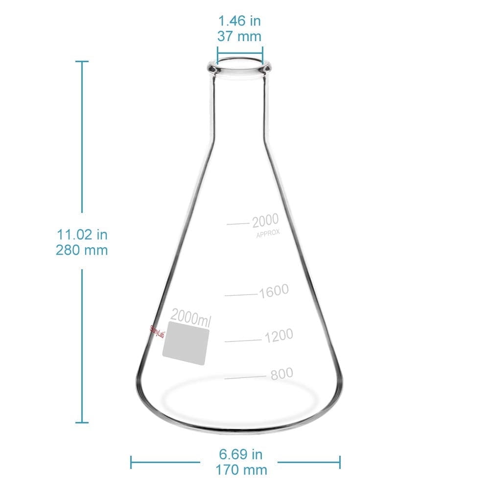 PYREX Laboratory Flask 2000ml Erlenmeyer Flask With Rubber Stopper ...