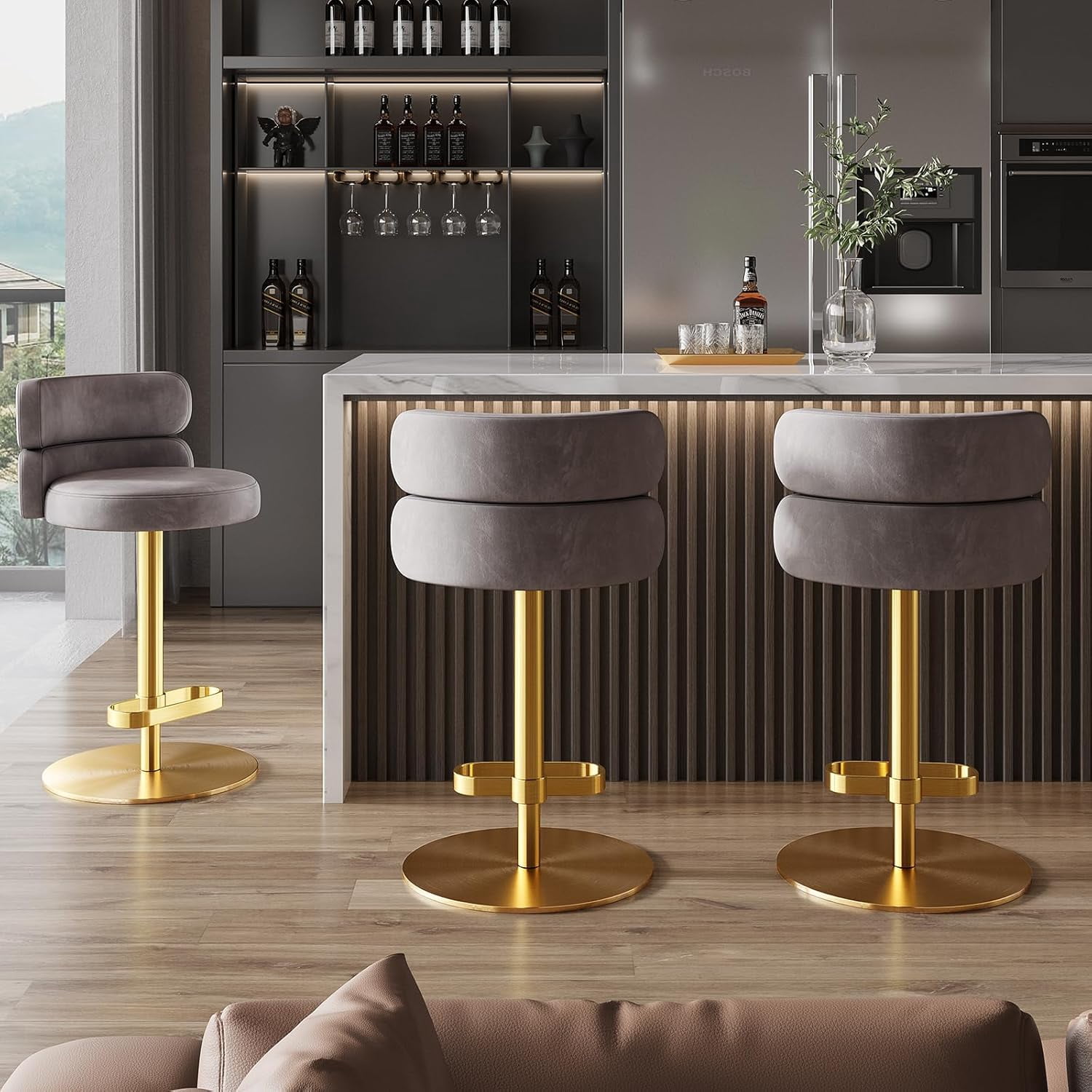 stools Bar Chair Modern Velvet Upholstered Counter Stool with Back ...