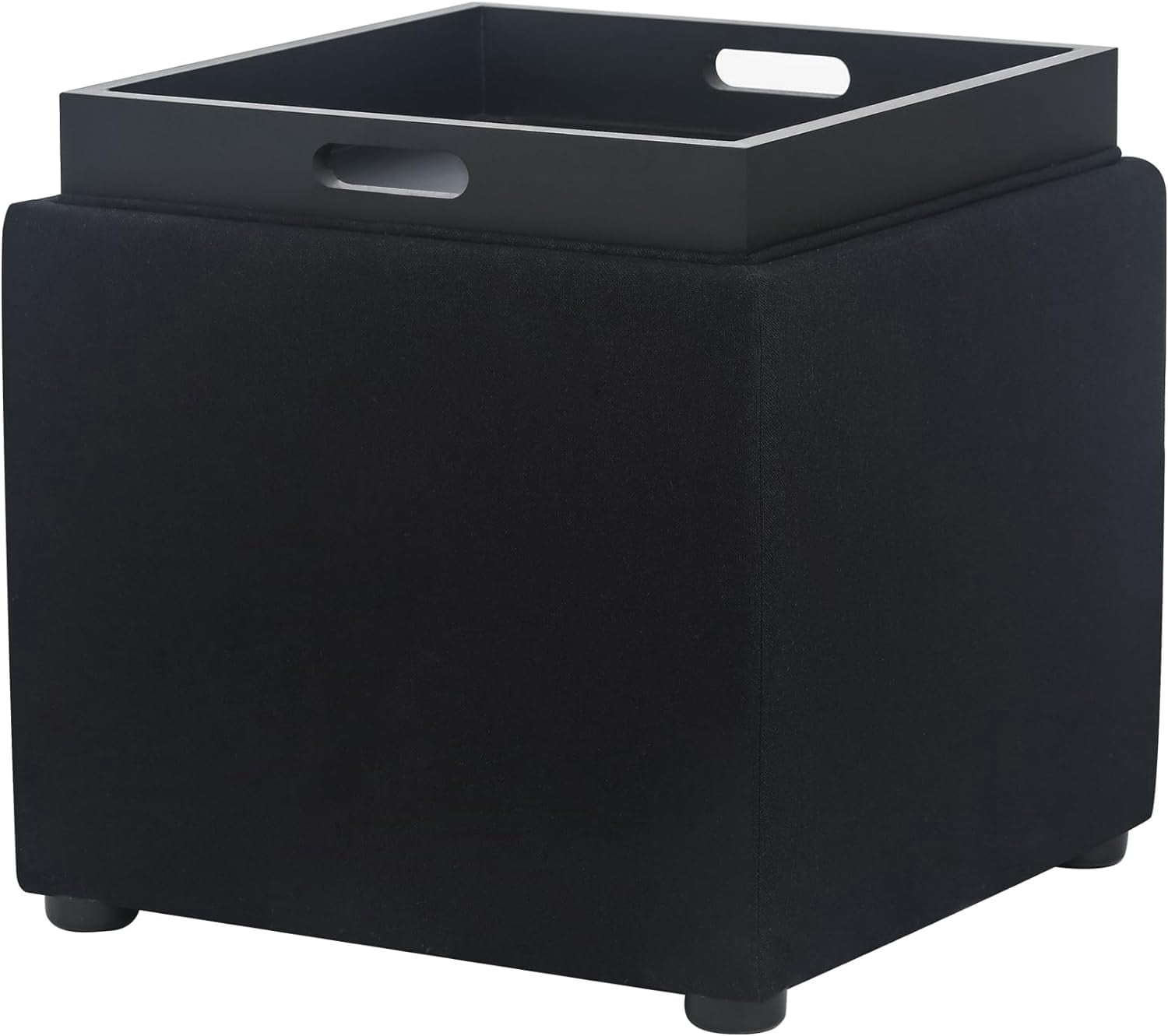 Storage Square Ottoman with Tray, Small Linen Foot Rest Stool Cube ...
