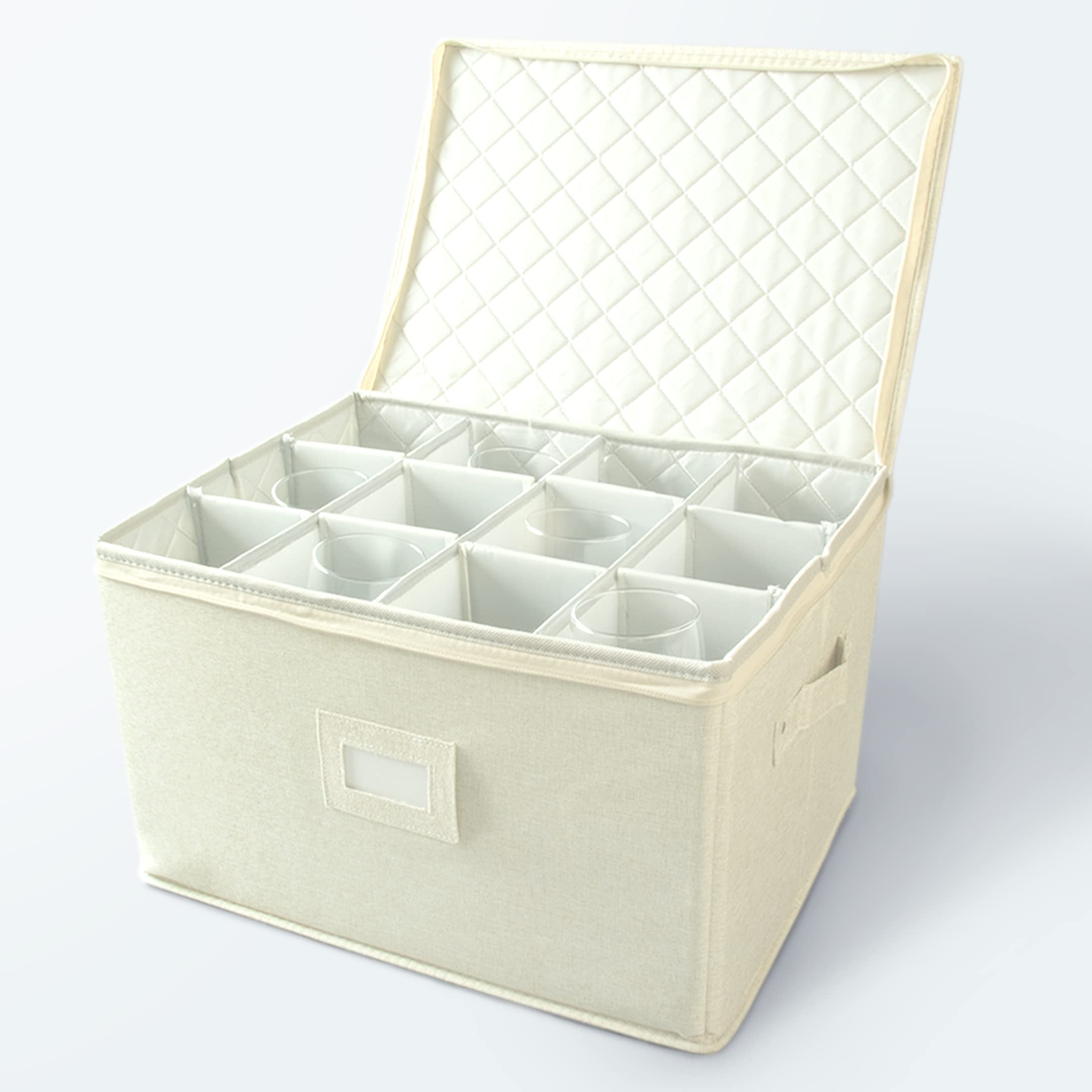 Storagelab Kitchen Organization Wine Glass Storage Box Quilted Hard