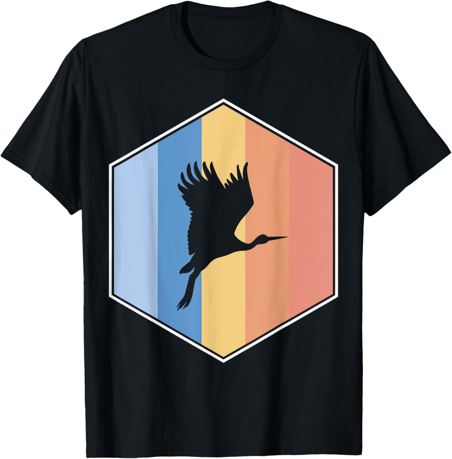 stork with Retro Colors in a Hexagon T-Shirt men and women can wear ...