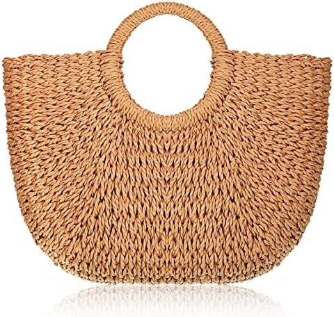 straw tote bag summer beach bag handmade straw rattan woven handbag for ...