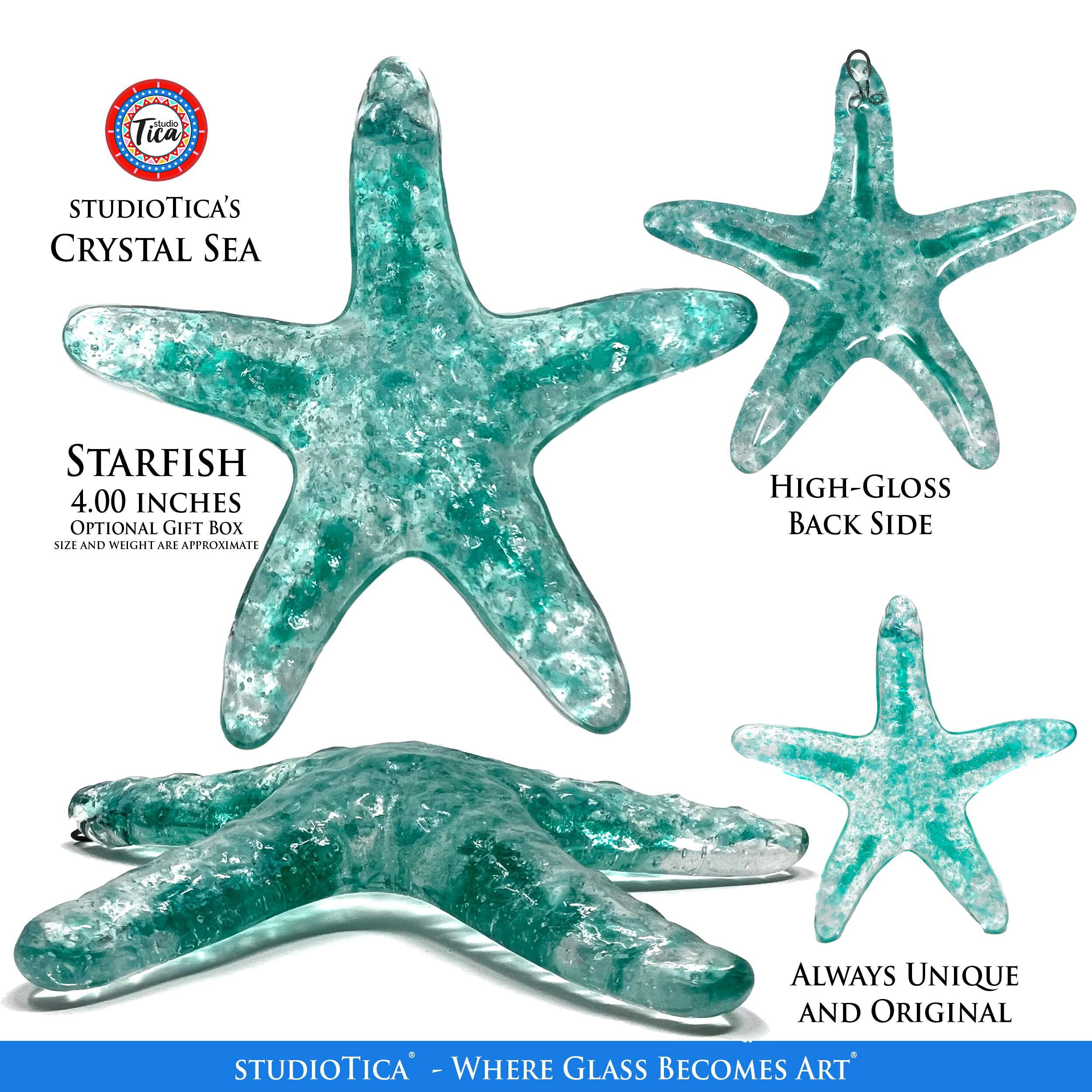studioTica® Glass Starfish - Emerald Collection - Sun Catcher, Paperweight, Ornament, Home Decor ...
