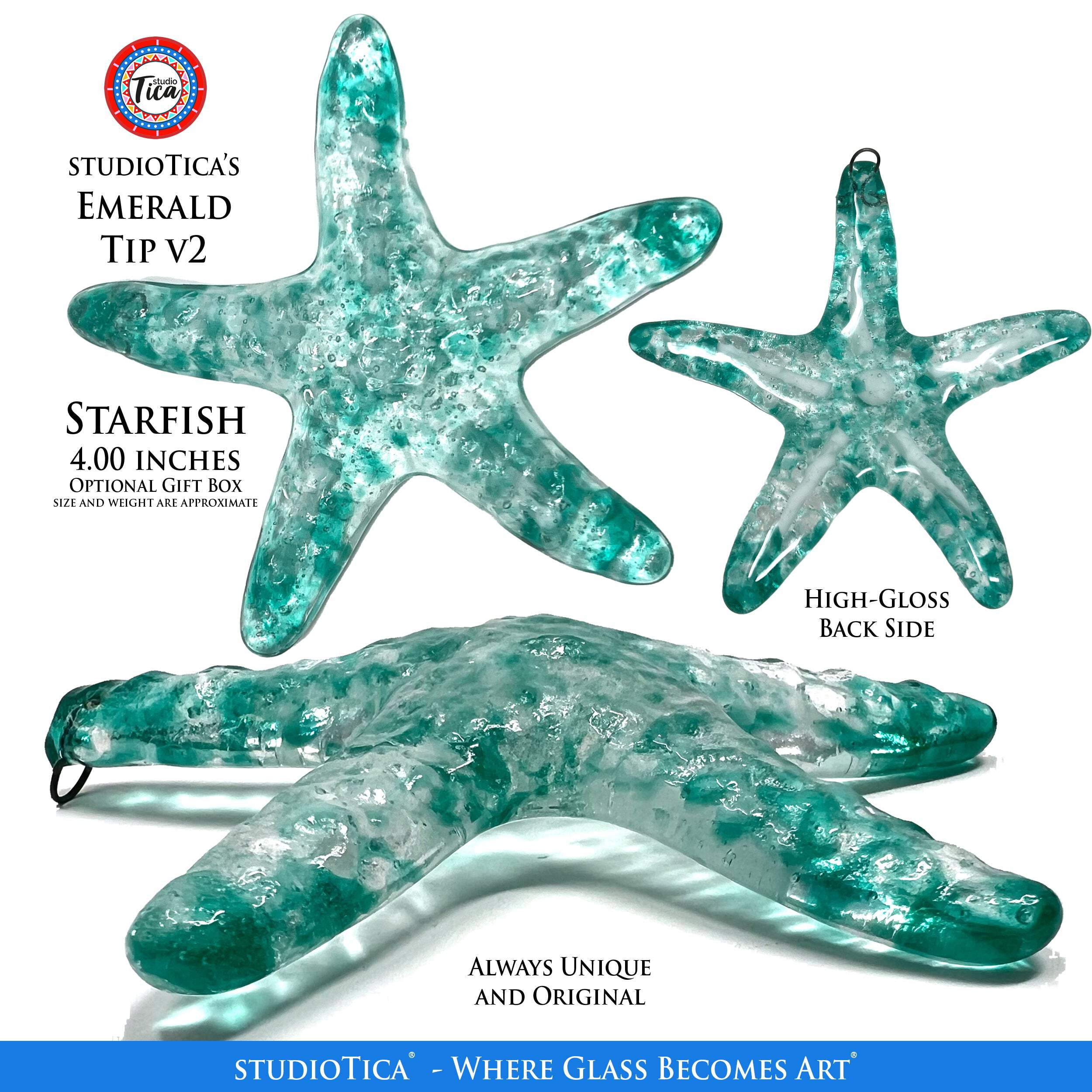 studioTica® Glass Starfish - Emerald Collection - Sun Catcher, Paperweight, Ornament, Home Decor ...