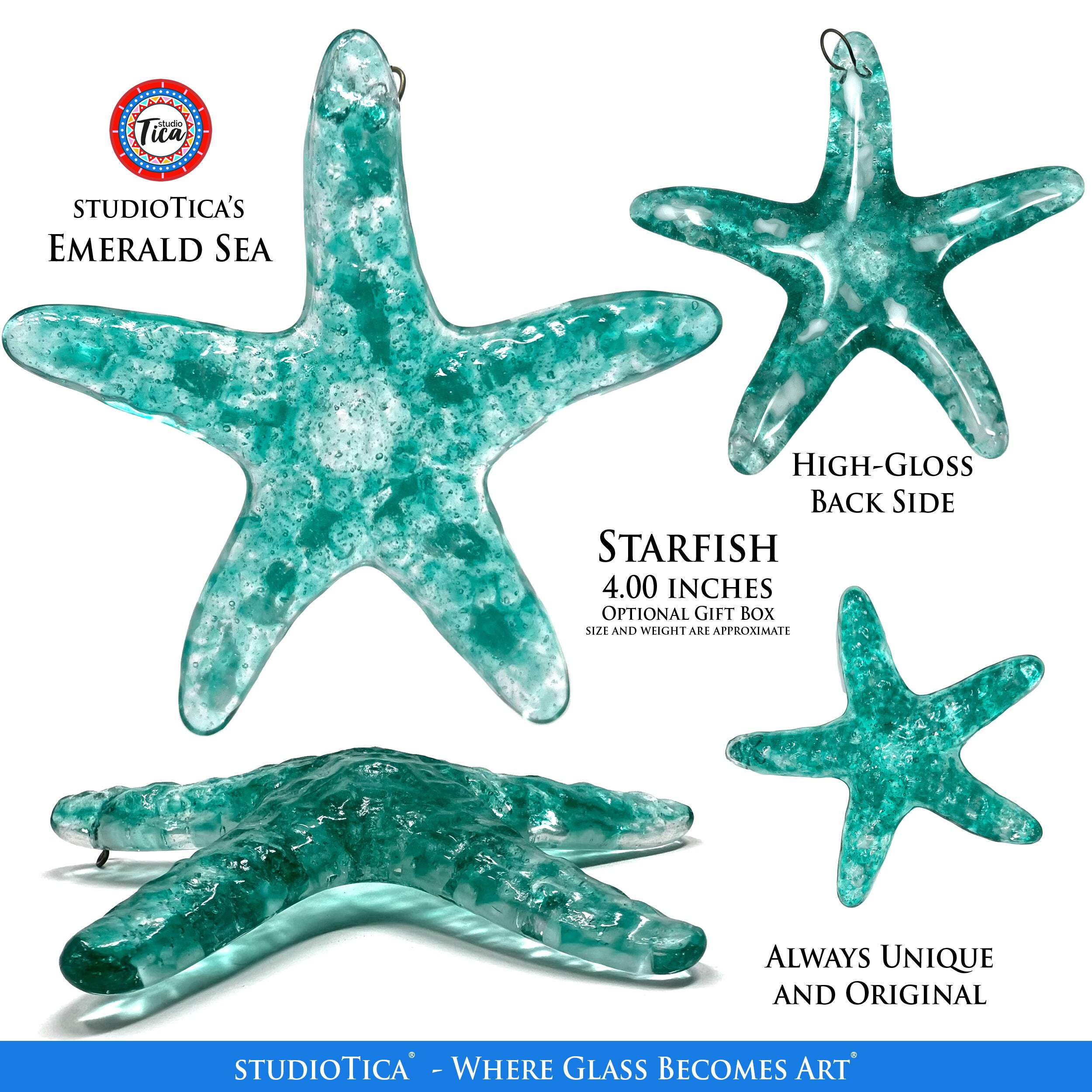 studioTica® Glass Starfish - Emerald Collection - Sun Catcher, Paperweight, Ornament, Home Decor ...