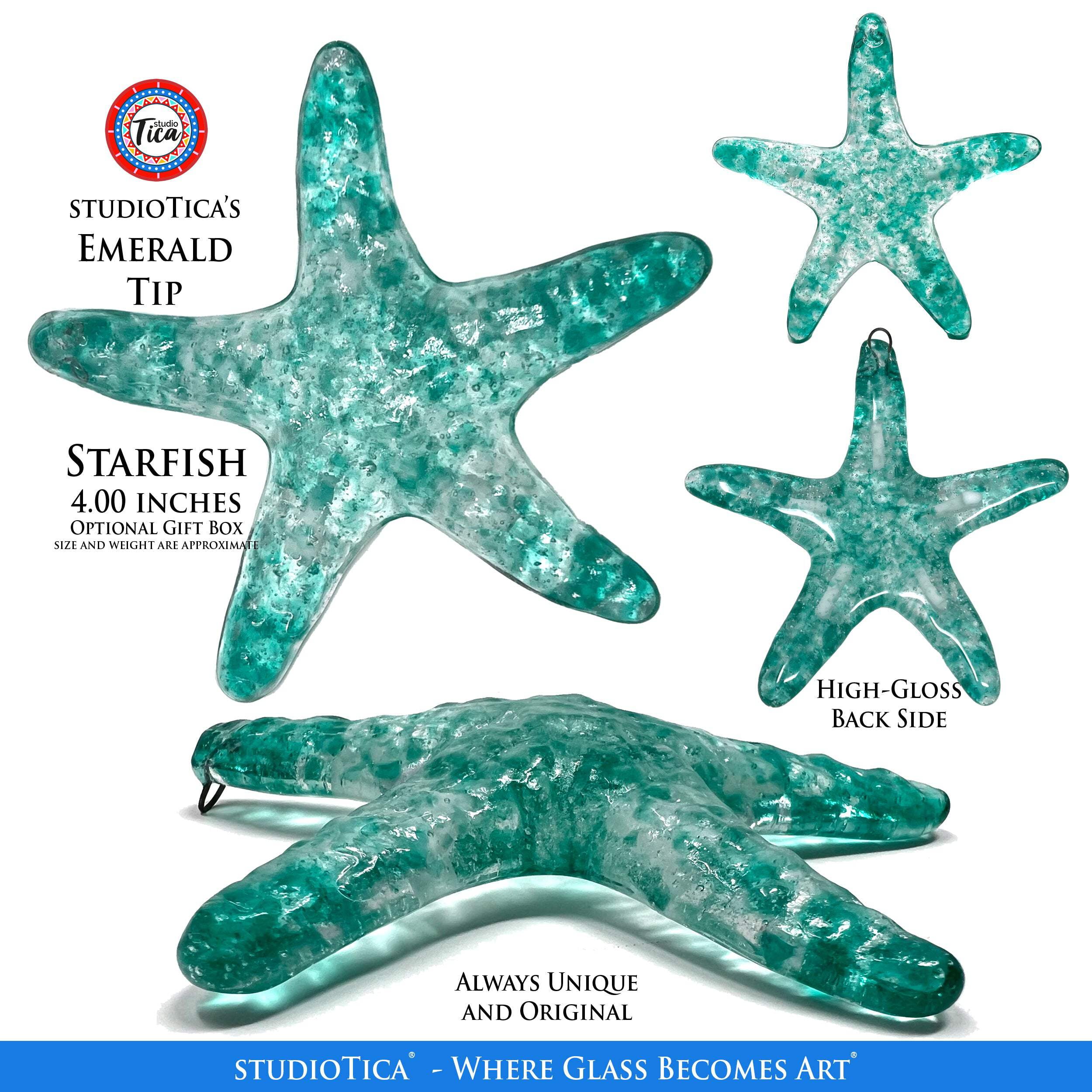 studioTica® Glass Starfish - Emerald Collection - Sun Catcher, Paperweight, Ornament, Home Decor ...