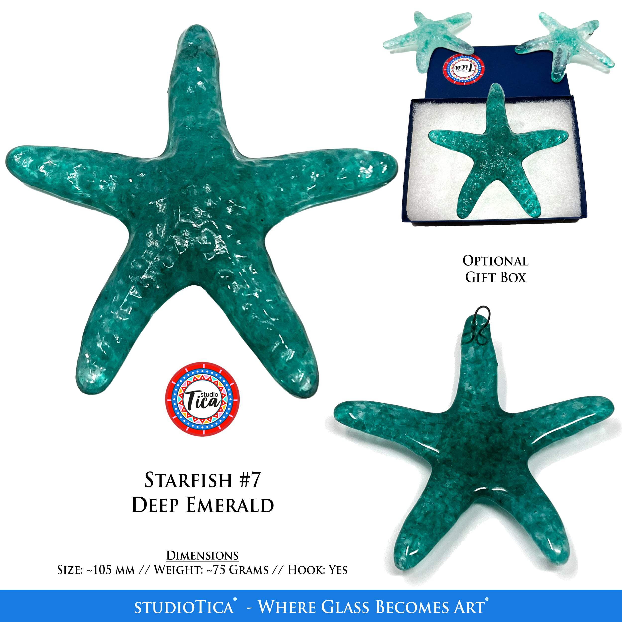 studioTica® Glass Starfish - Emerald Collection - Sun Catcher, Paperweight, Ornament, Home Decor ...