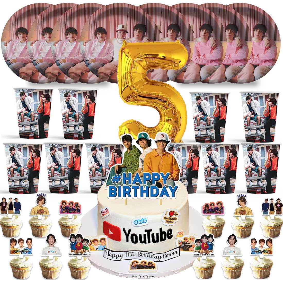 sturniolo triplets Birthday 5th Cups Party Supplies Plates Fans ...