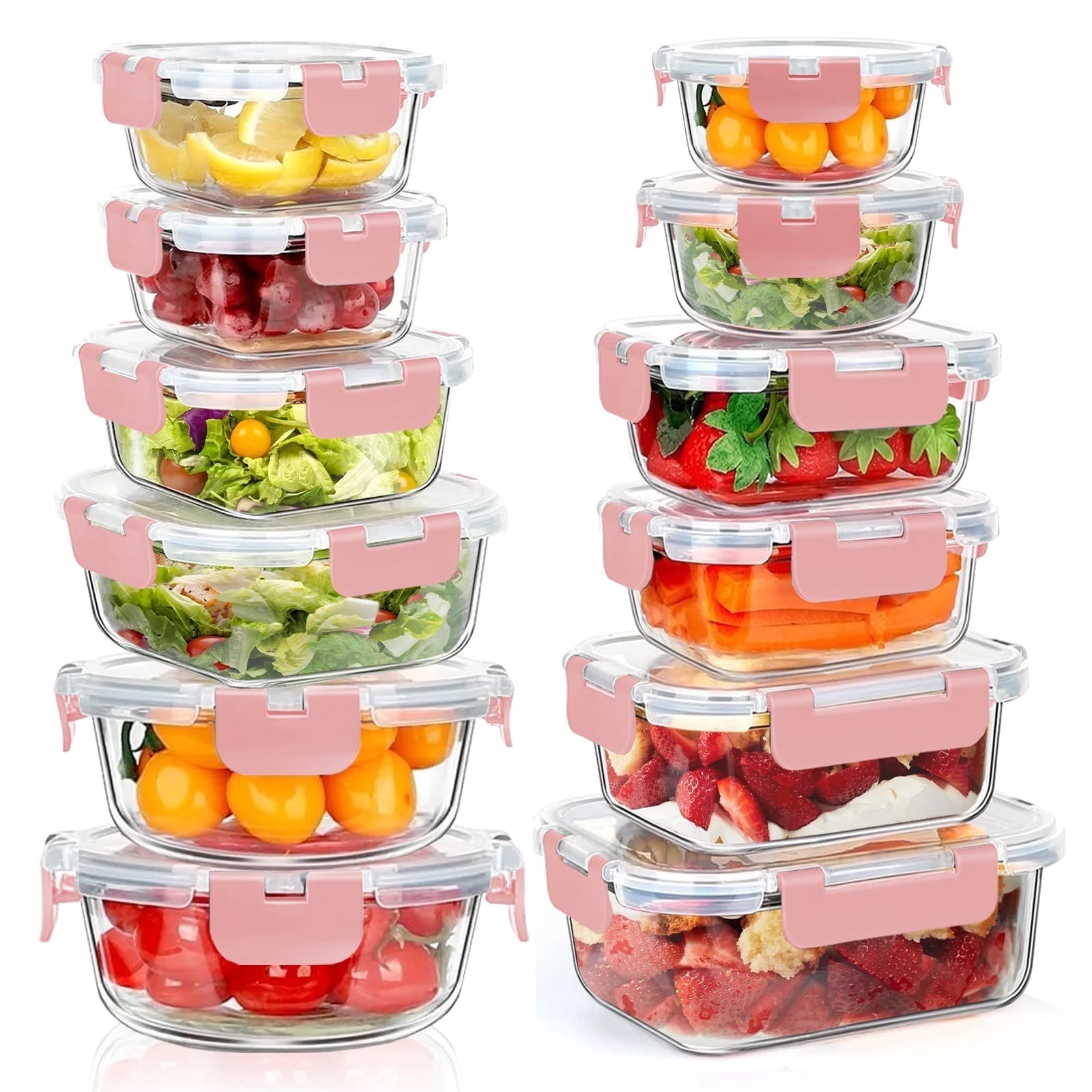 stusgo 24 Pcs Glass Storage Containers with Lids, Reusable for Kitchen ...