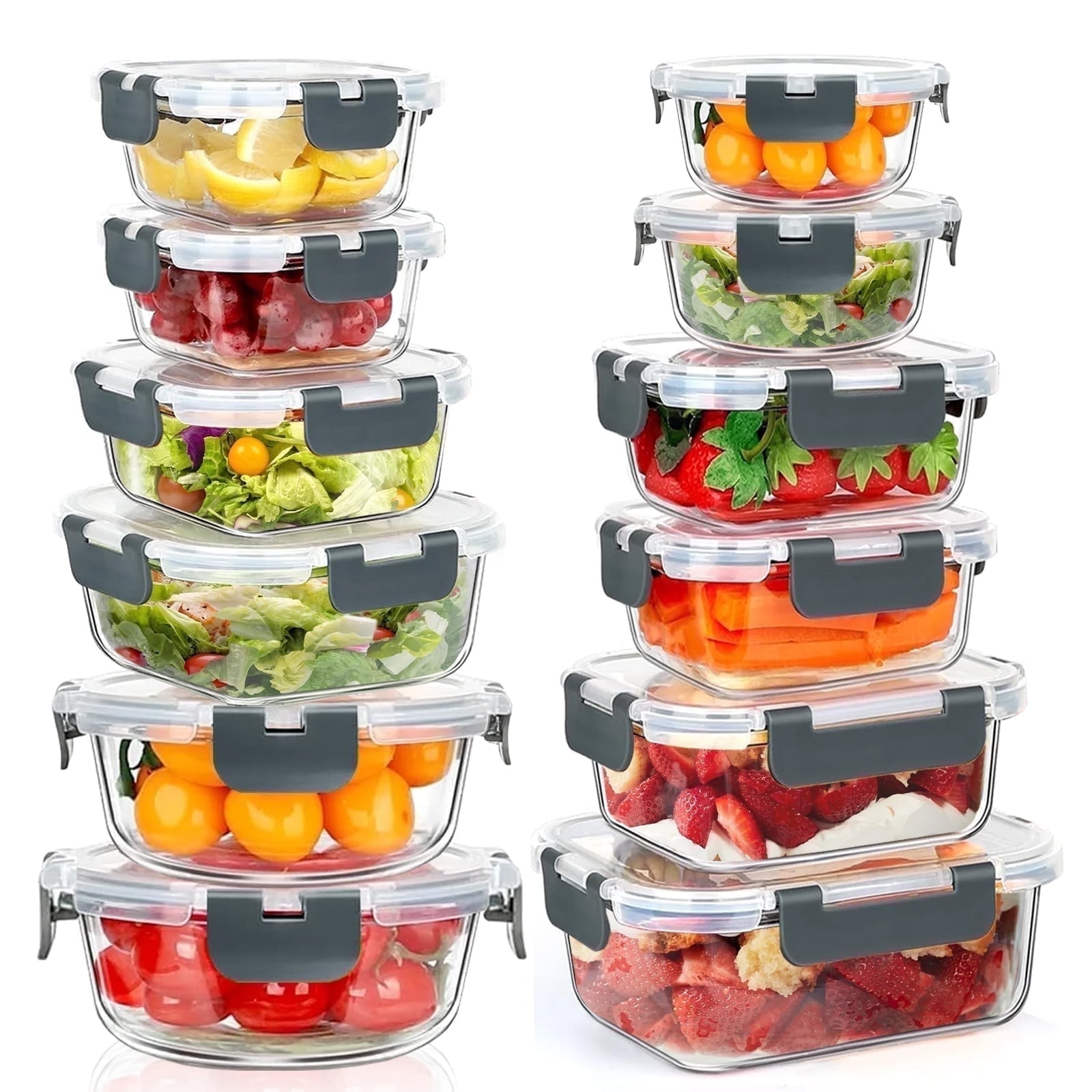 stusgo 24 Pcs Glass Storage Containers with Lids, Reusable for Kitchen ...