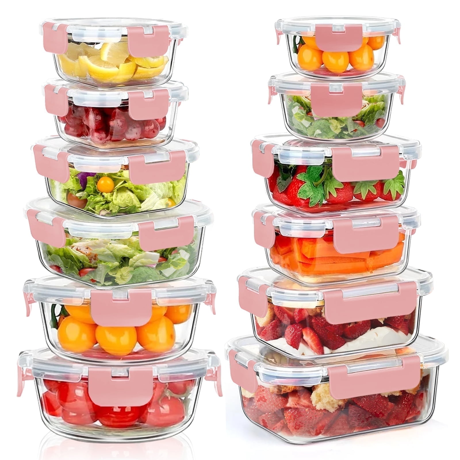 stusgo 24 Pcs Glass Storage Containers with Lids, Reusable for Kitchen ...