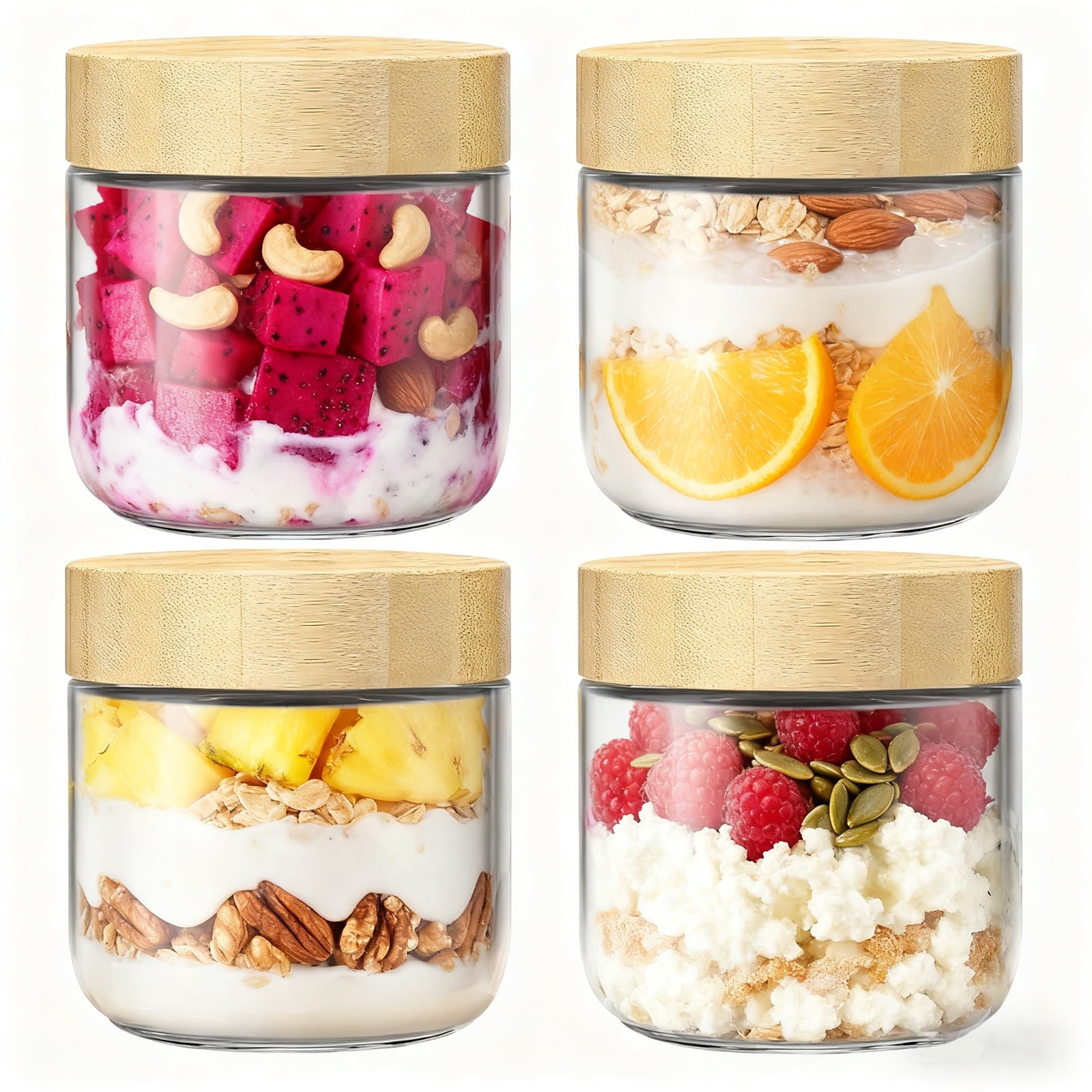 stusgo 4 Pack 10 Oz Glass Overnight Oats Containers with Bamboo Lids ...