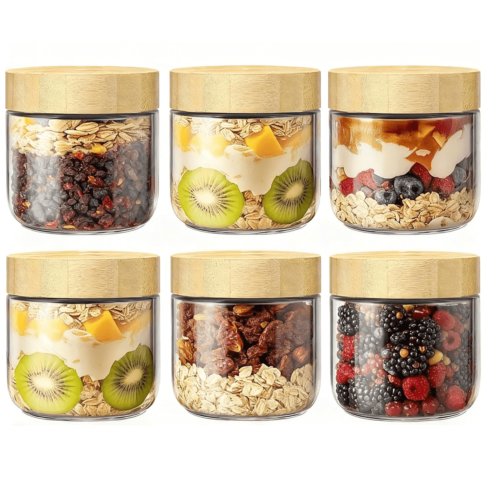 stusgo 6 Pack 10 Oz Glass Overnight Oats Containers with Bamboo Lids ...