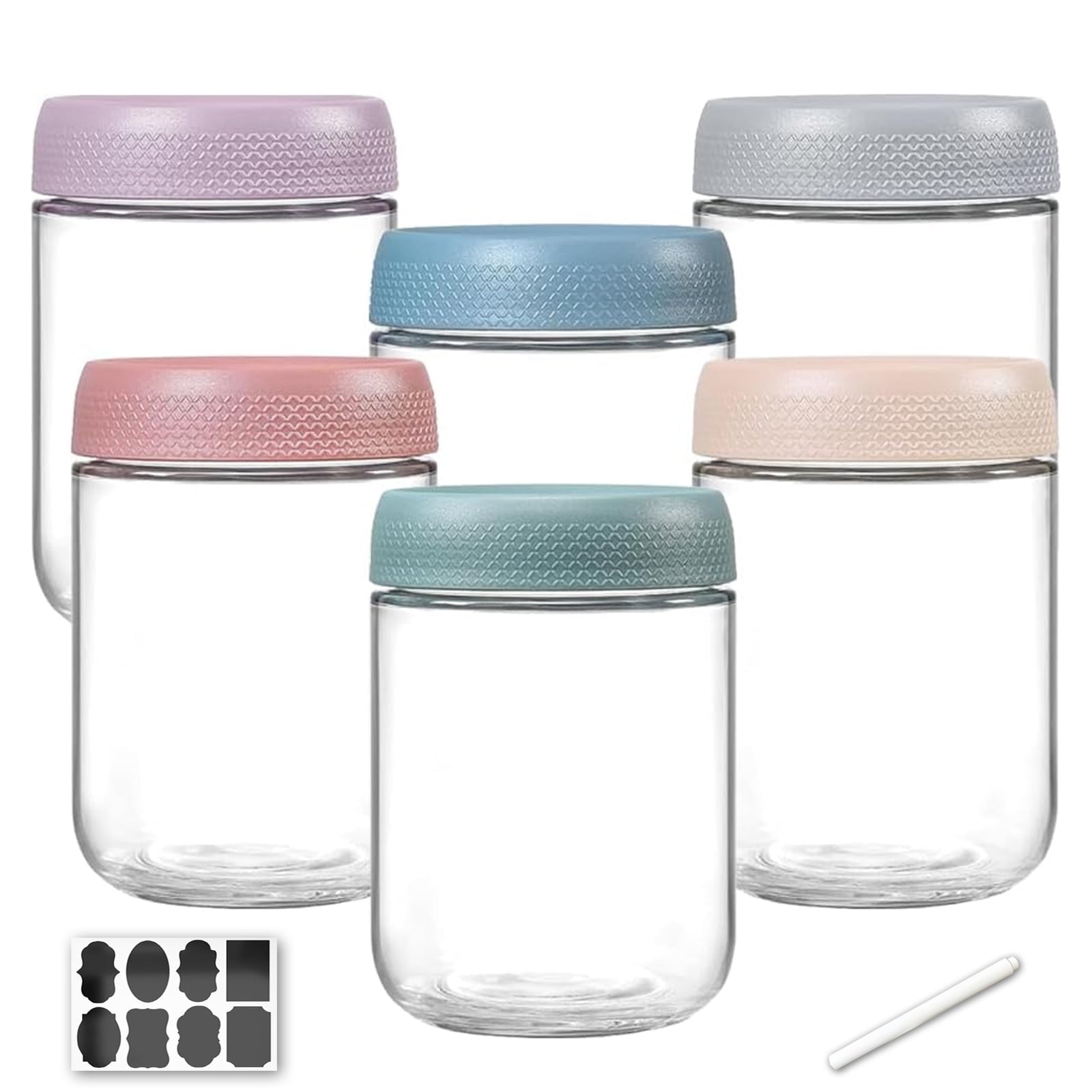 stusgo 6 Pack 12 Oz Glass Overnight Oats Containers with Lids, Glass ...