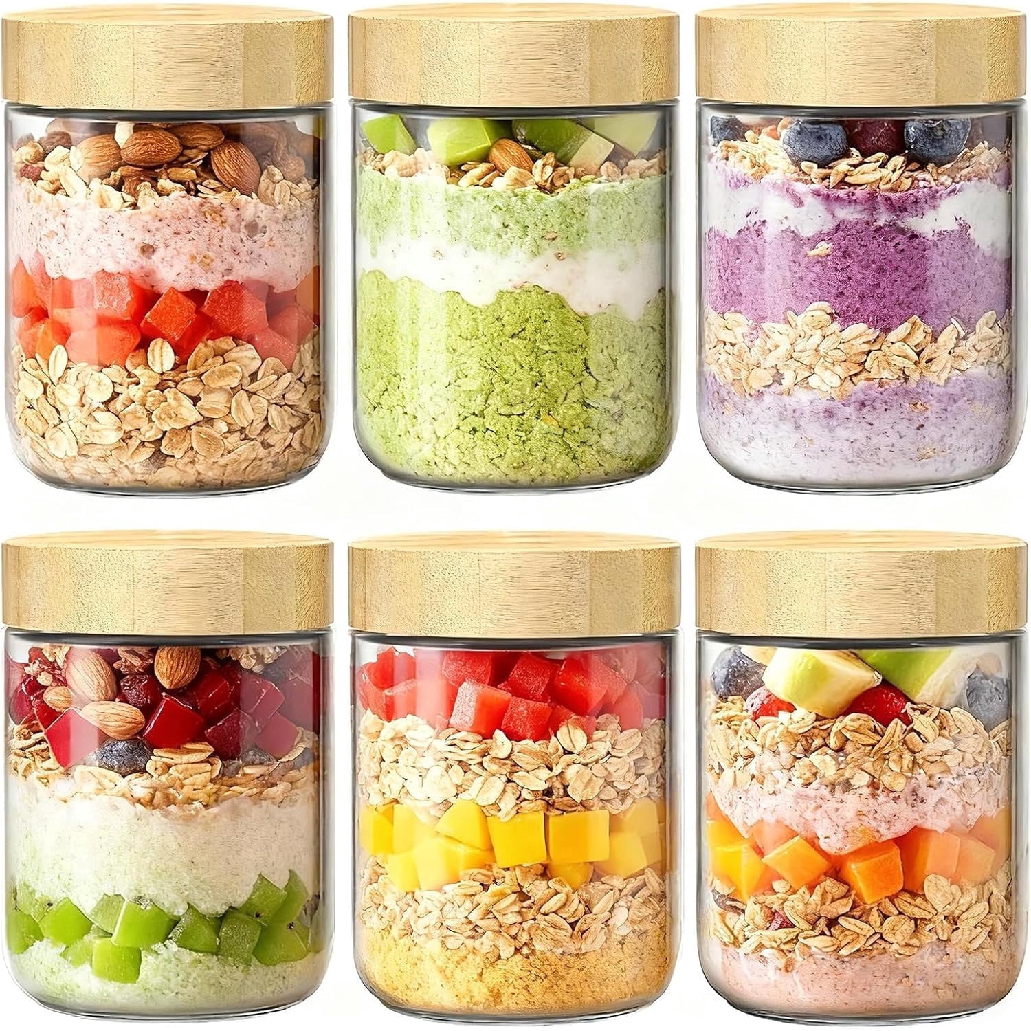 stusgo 6 Pack 16 Oz Glass Overnight Oats Containers with Bamboo Lids ...