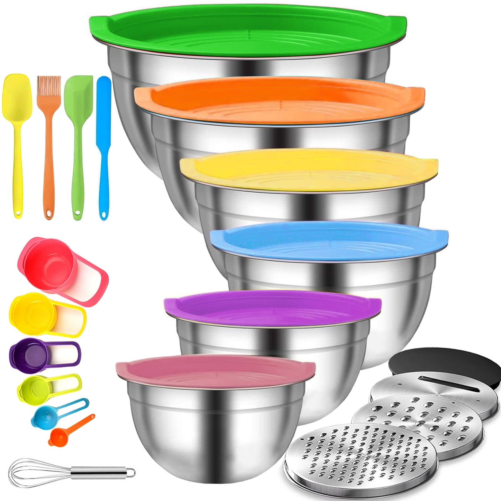 stusgo 6 Pcs Stainless Steel Mixing Bowls with Lids, Grater Attachments ...