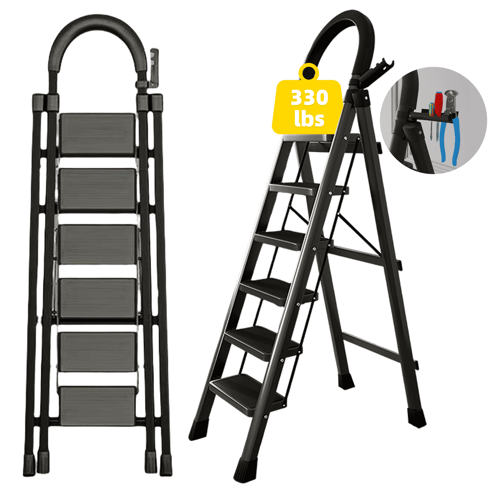 stusgo 6 Step Steel Ladder Folding Step Stool with Tool Holder for Easy ...