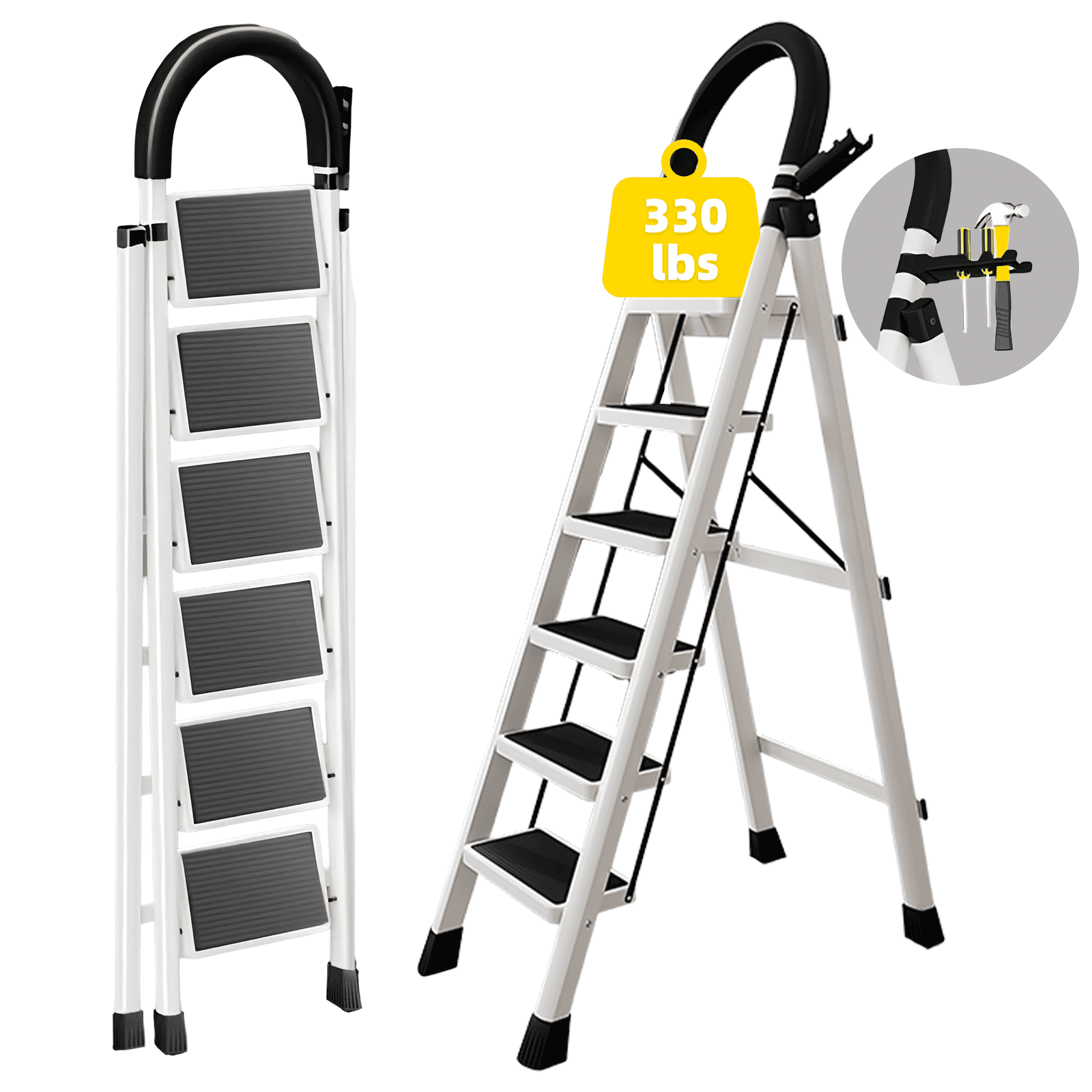 stusgo 6 Step Ladder Folding Step Stool with Tool Holder for Easy Use ...