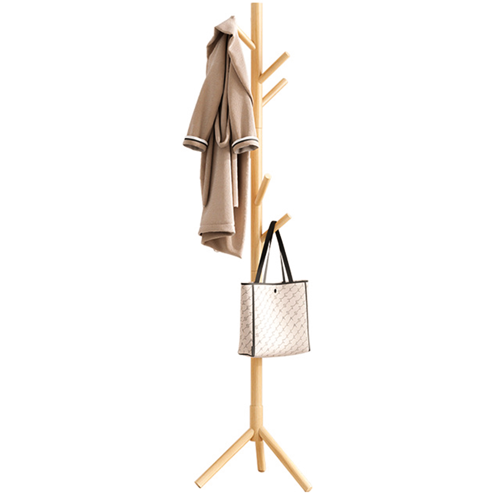 Modern White Wooden Coat Rack Clothes Rack with 8 Hooks Freestanding ...