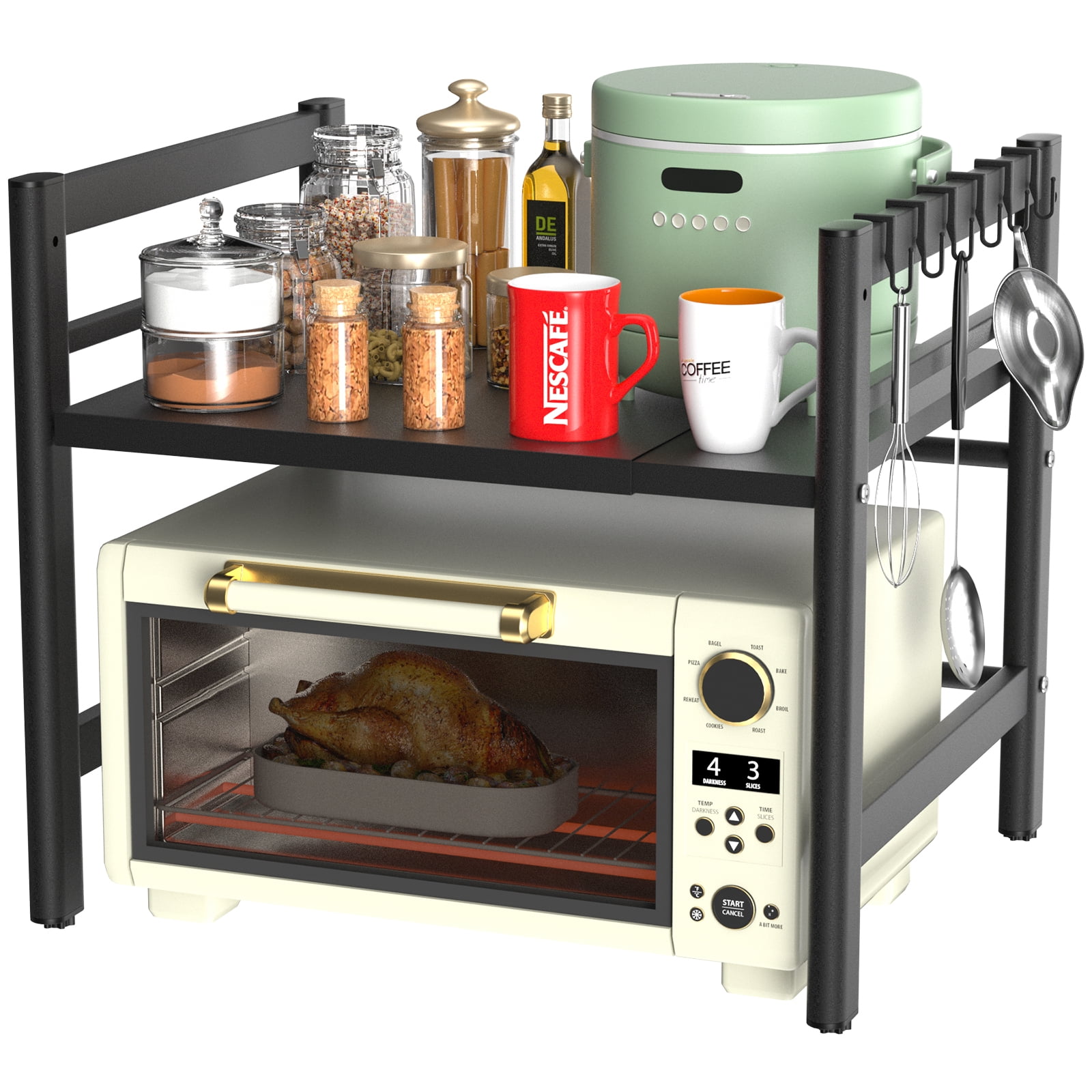 stusgo Extendable Microwave Shelf, Adjustable 2-Tier Toaster Oven Rack ...