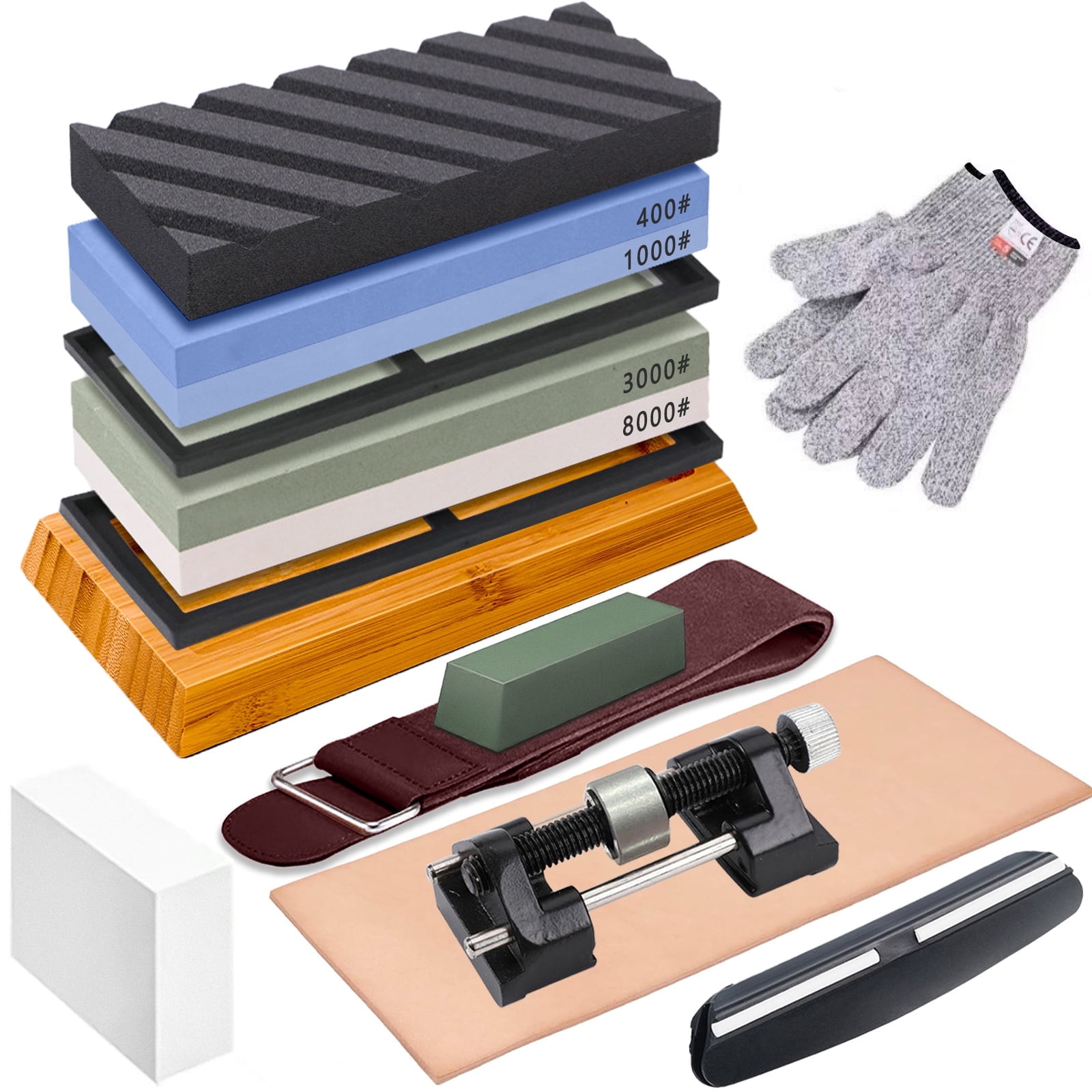 stusgo Knife Sharpening Stone Set, 2-Side Grit 400/1000 3000/8000 ...