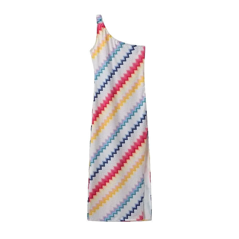 style 2024 spring new women‘s clothing stripe diagonal shoulder dress ...