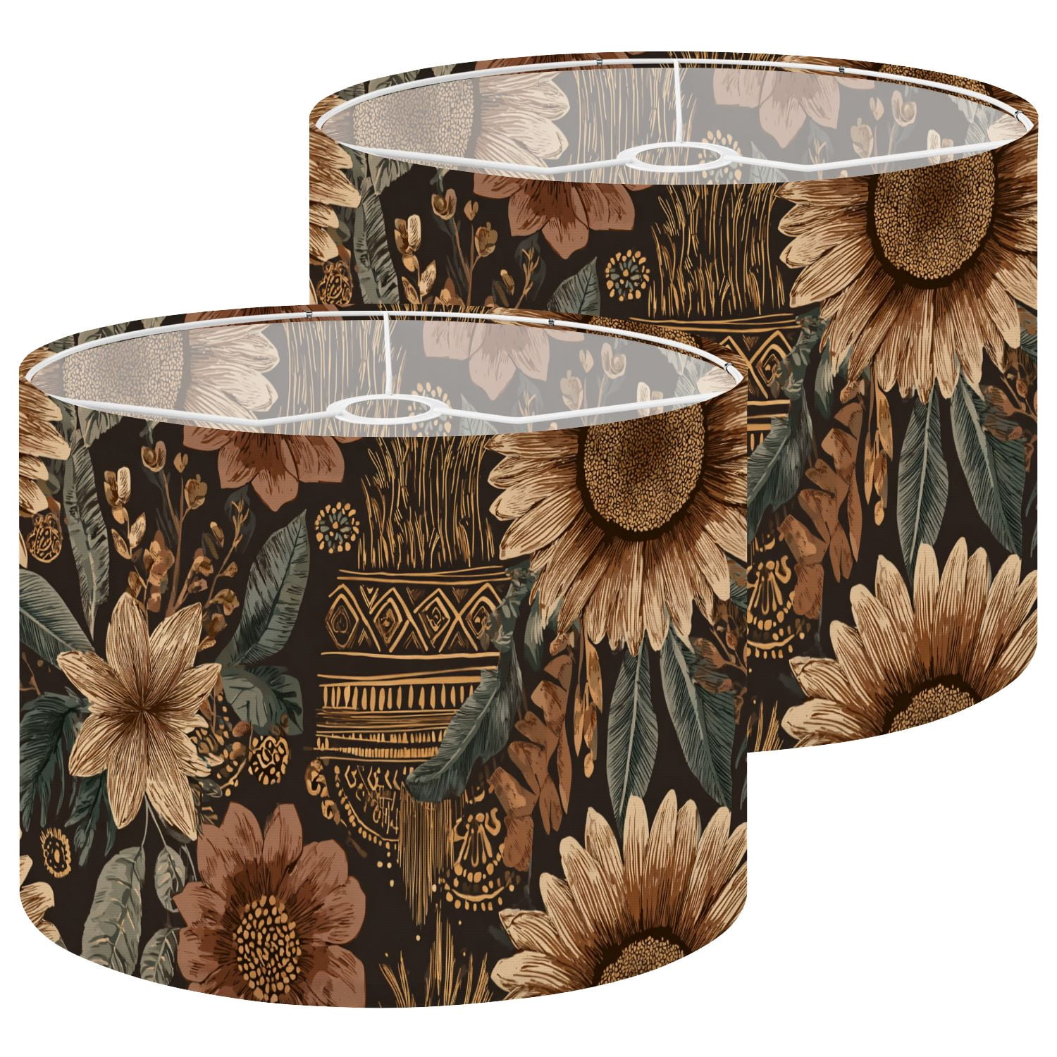 [style] Lampshades 2 Pack Bohemian Floral Sunflowers Blooms Leaves Warm ...