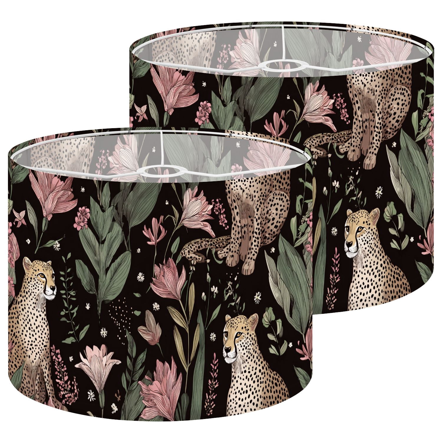 [style] Lampshades 2 Pack Leopard Floral Elegant Pink Green Accents 13 ...