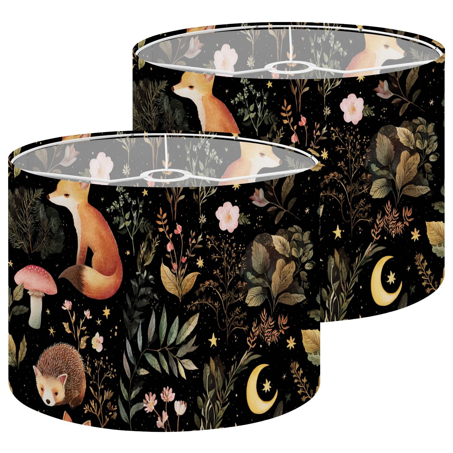[style] Lampshades 2 Pack Whimsical Forest Animals Flora Fox Mushrooms ...