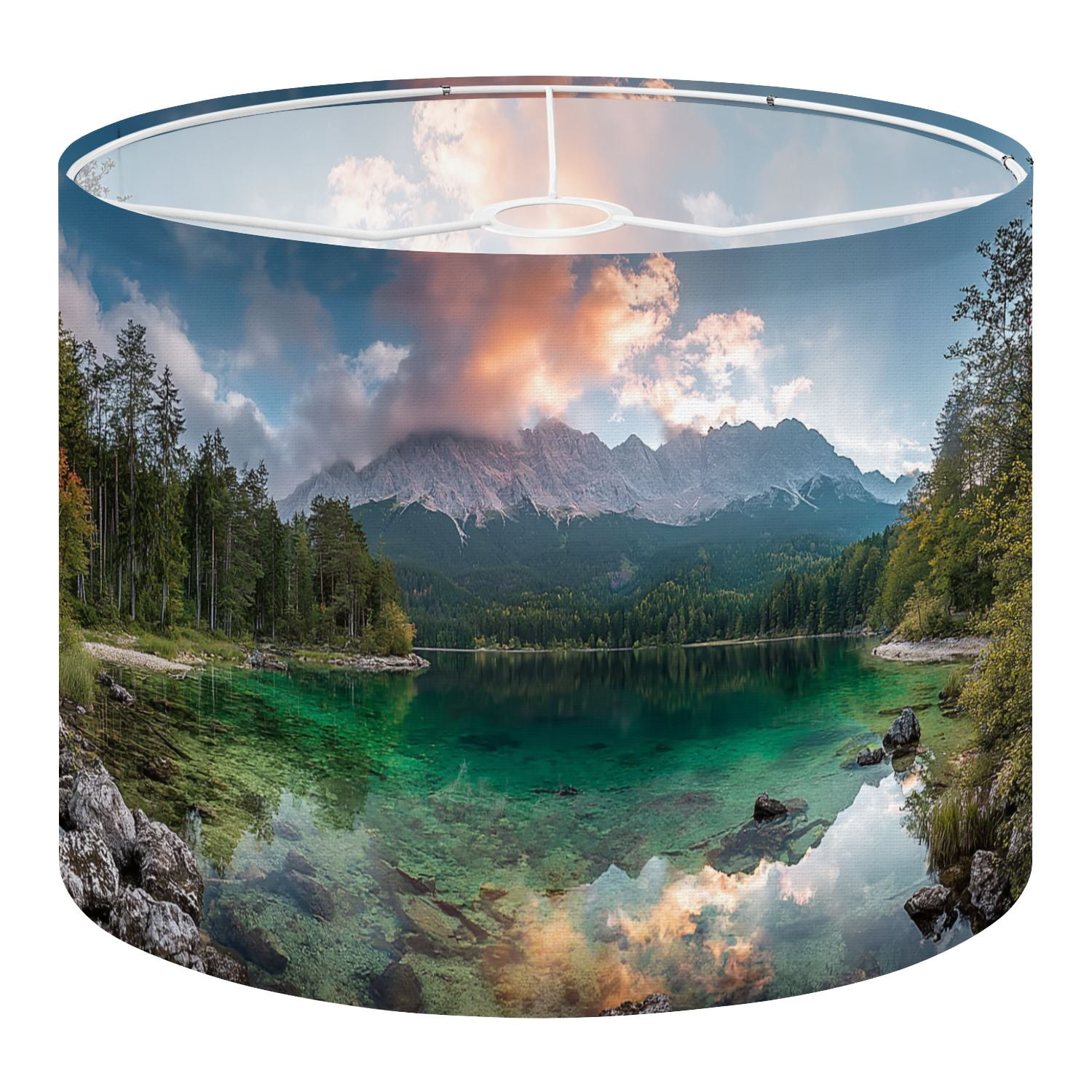 Linen Drum Lampshades Mountain peak Zugspitze Summer day lake Eibsee ...