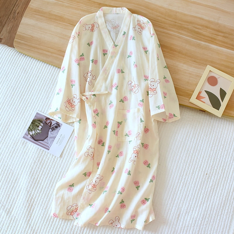 -style kimono pajamas summer new cotton gauze pajamas nightgown ladies ...