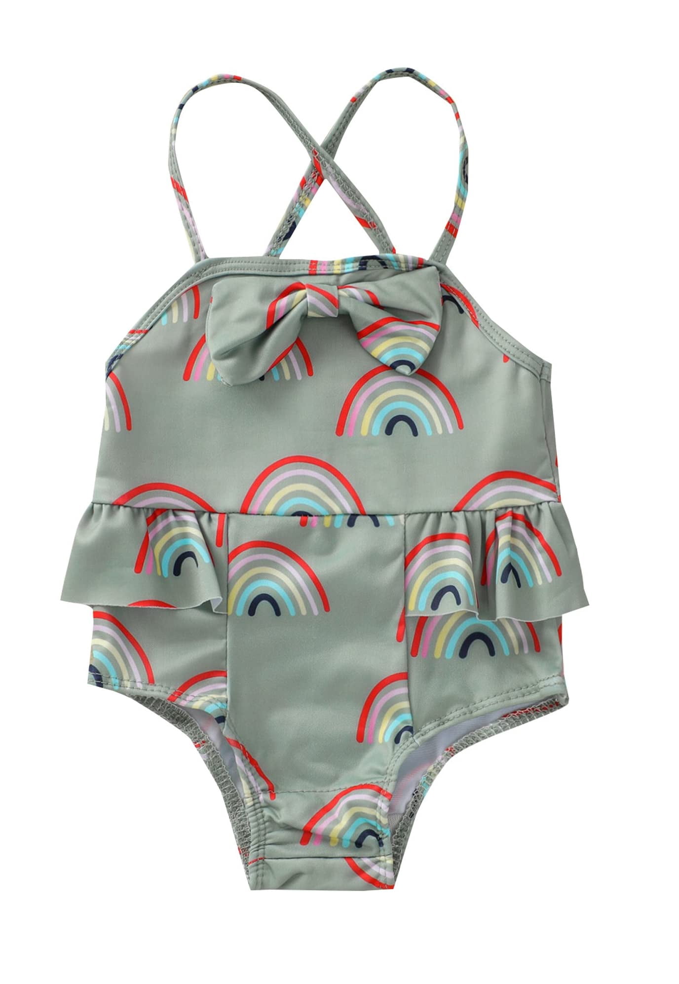 stylesilove Baby Toddler Girls Rainbow Print One-Piece Swimsuit Ruffle ...