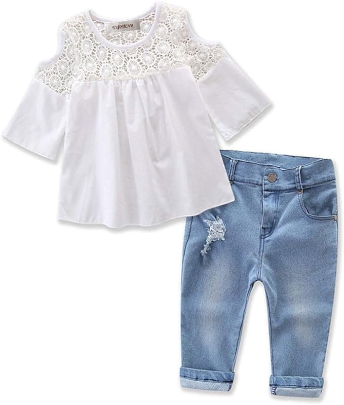 stylesilove Sweet Girl Lace Design Off Shoulder 3/4 Sleeve Blouses and ...