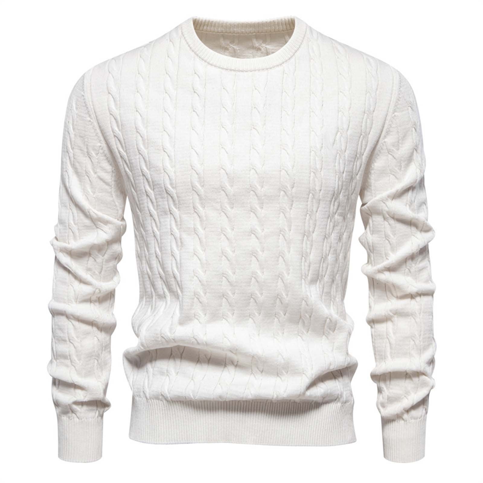 successthop Cable Knit Sweaters Men Strecth Long Sleeve Chunky Crewneck ...