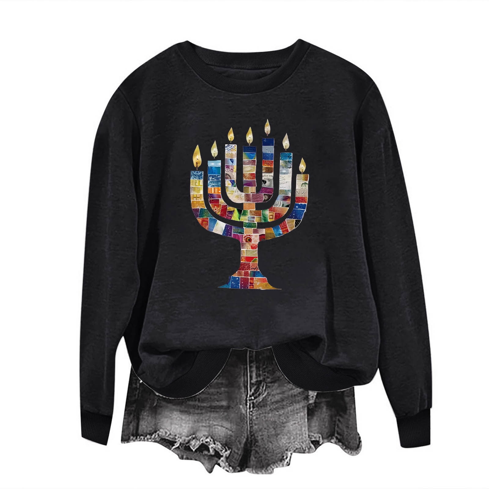 successthop Hanukkah Sweatshirt for Women Candle Fleece Crewneck Long ...